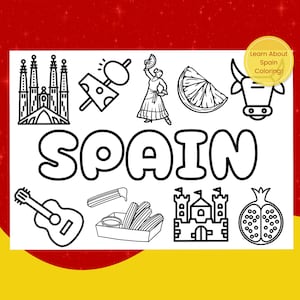 Spain Coloring Page, Geography Coloring, Europe Coloring, Digital ...