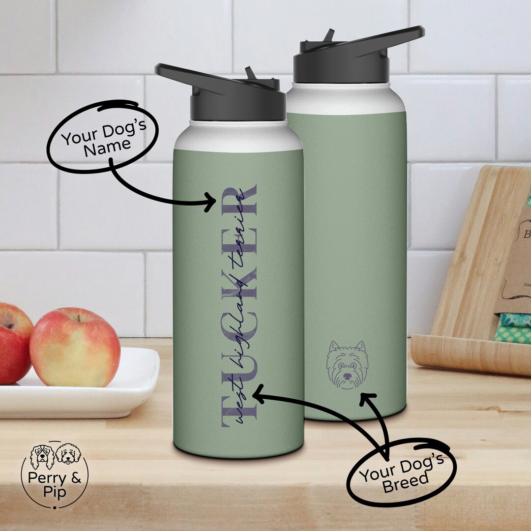 Custom Dog Name Water Bottle Drink Flask With Dog Picture Name and ...