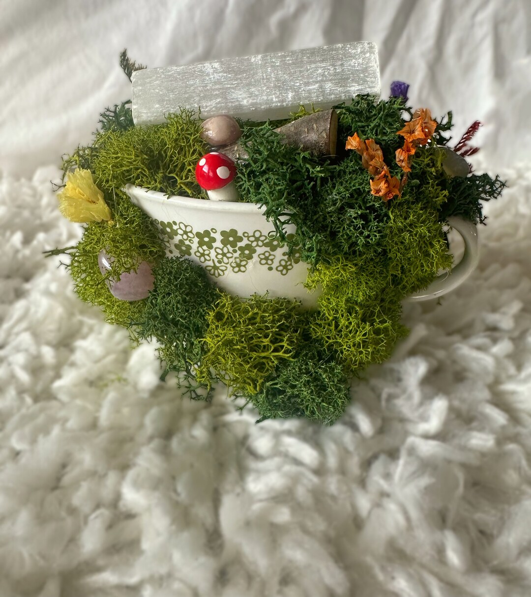 Vintage Maximalist Overgrown Teacup Moss Art, Mini Landscape Healing ...