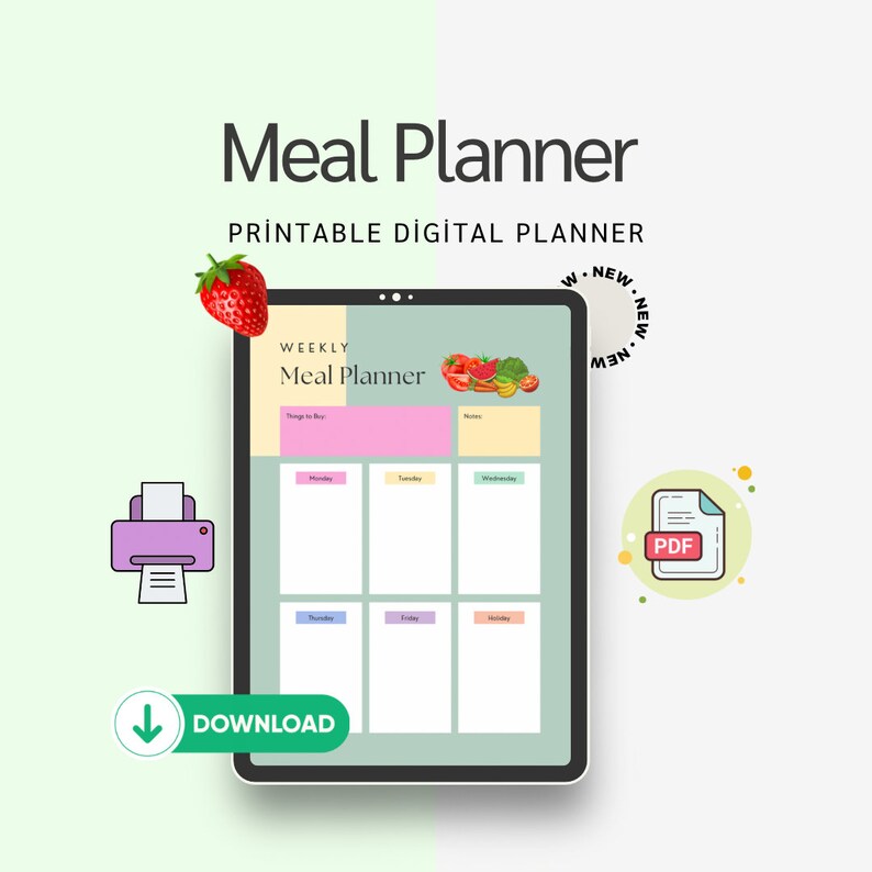 Weekly Meal Planner and Grocery List Google Sheets Digital Template ...