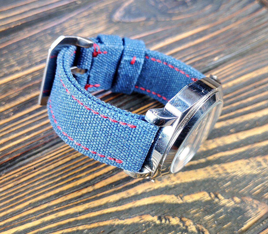 Washed Denim Canvas Watch Strap: Double Rolled, Custom Size - Etsy
