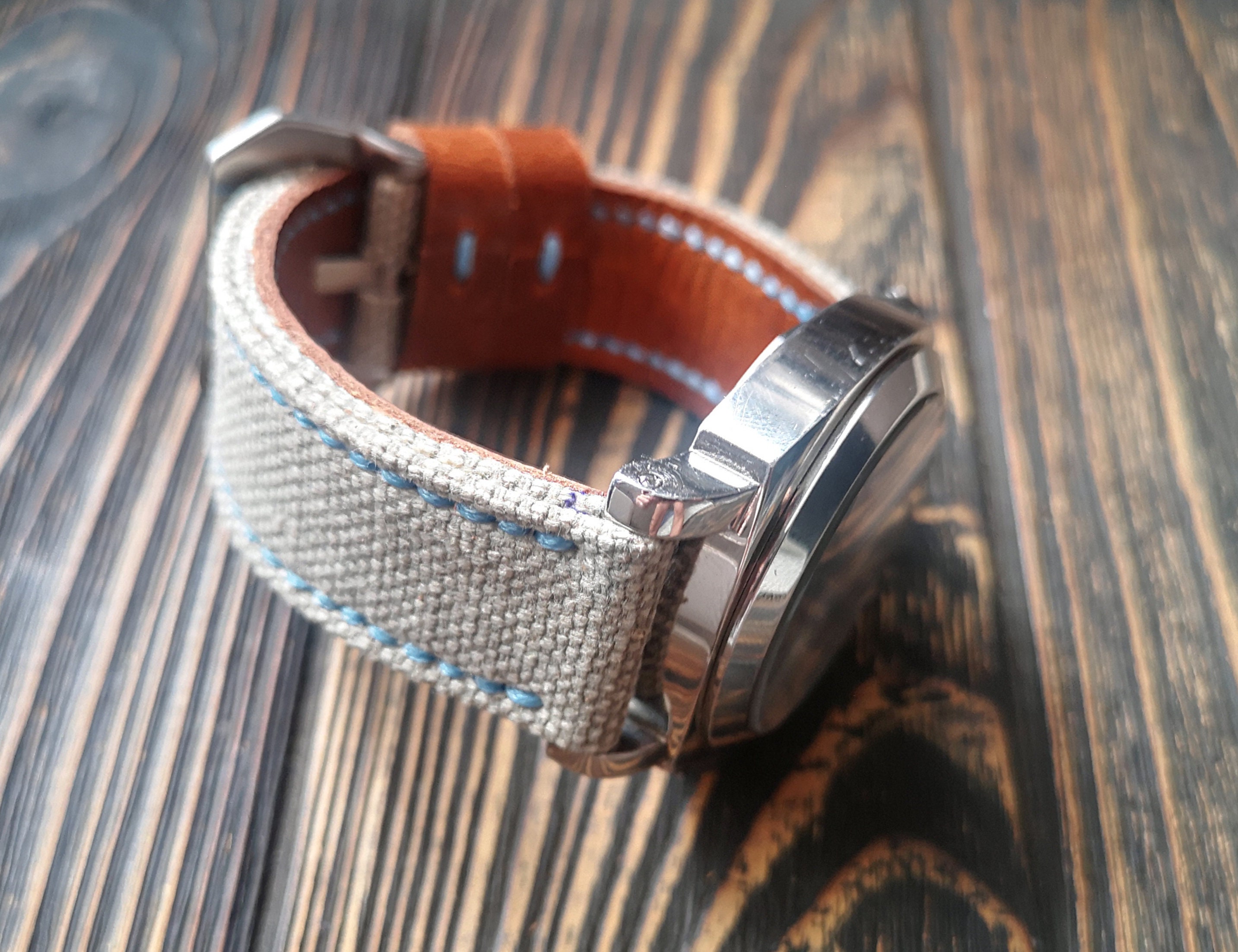 Canvas Watch Strap,double Rolled Washed Canvas Watch Strap,beige Color ...