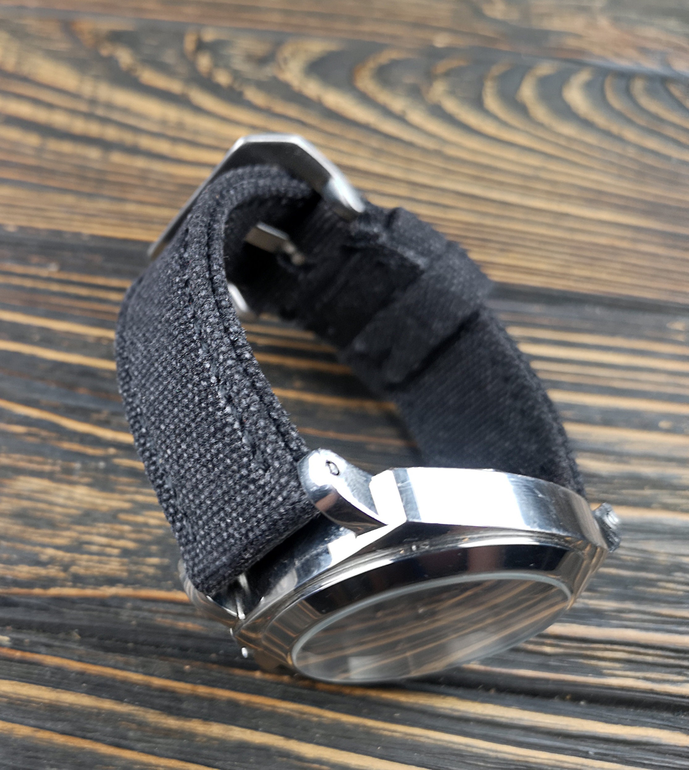 Canvas Watch Strap,double Rolled Washed Canvas Watch Strap,black Color ...