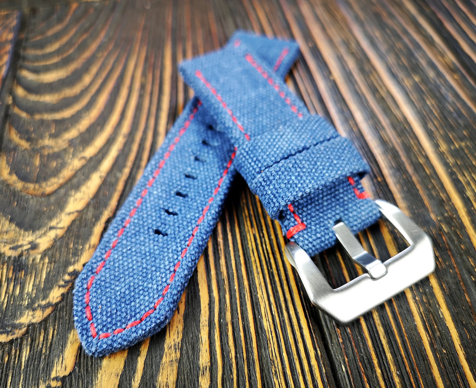Washed Denim Canvas Watch Strap: Double Rolled, Custom Size - Etsy