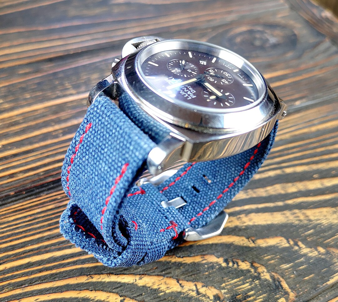 Washed Denim Canvas Watch Strap: Double Rolled, Custom Size - Etsy