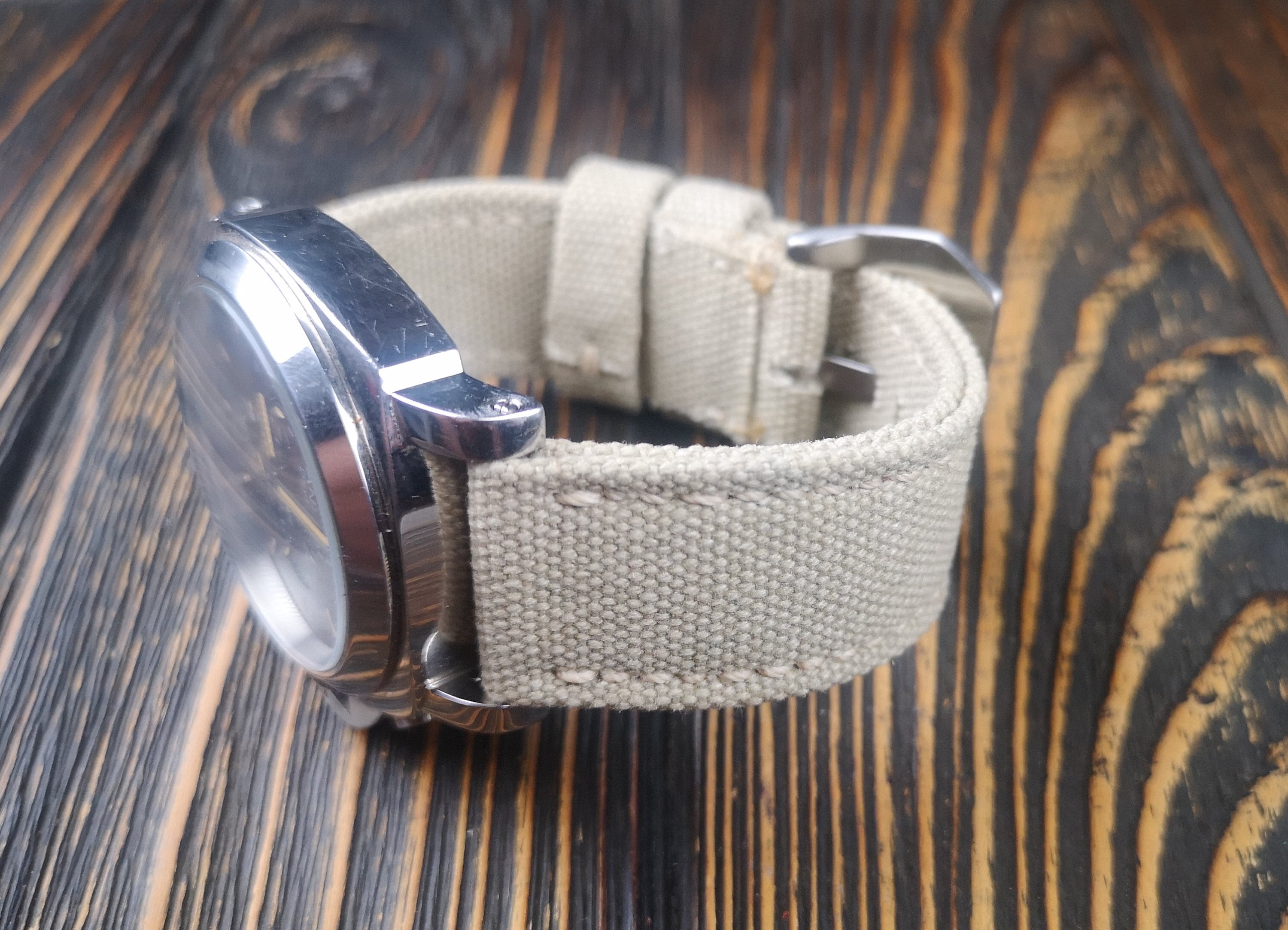 Canvas Watch Strap,double Rolled Washed Canvas Watch Strap, Beige Color ...