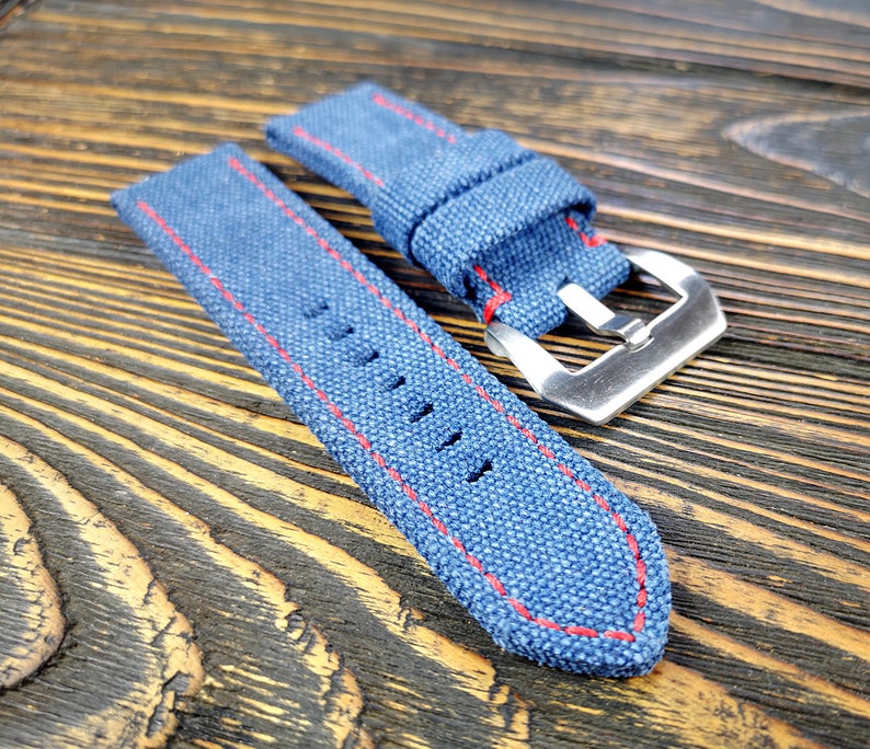 Washed Denim Canvas Watch Strap: Double Rolled, Custom Size - Etsy