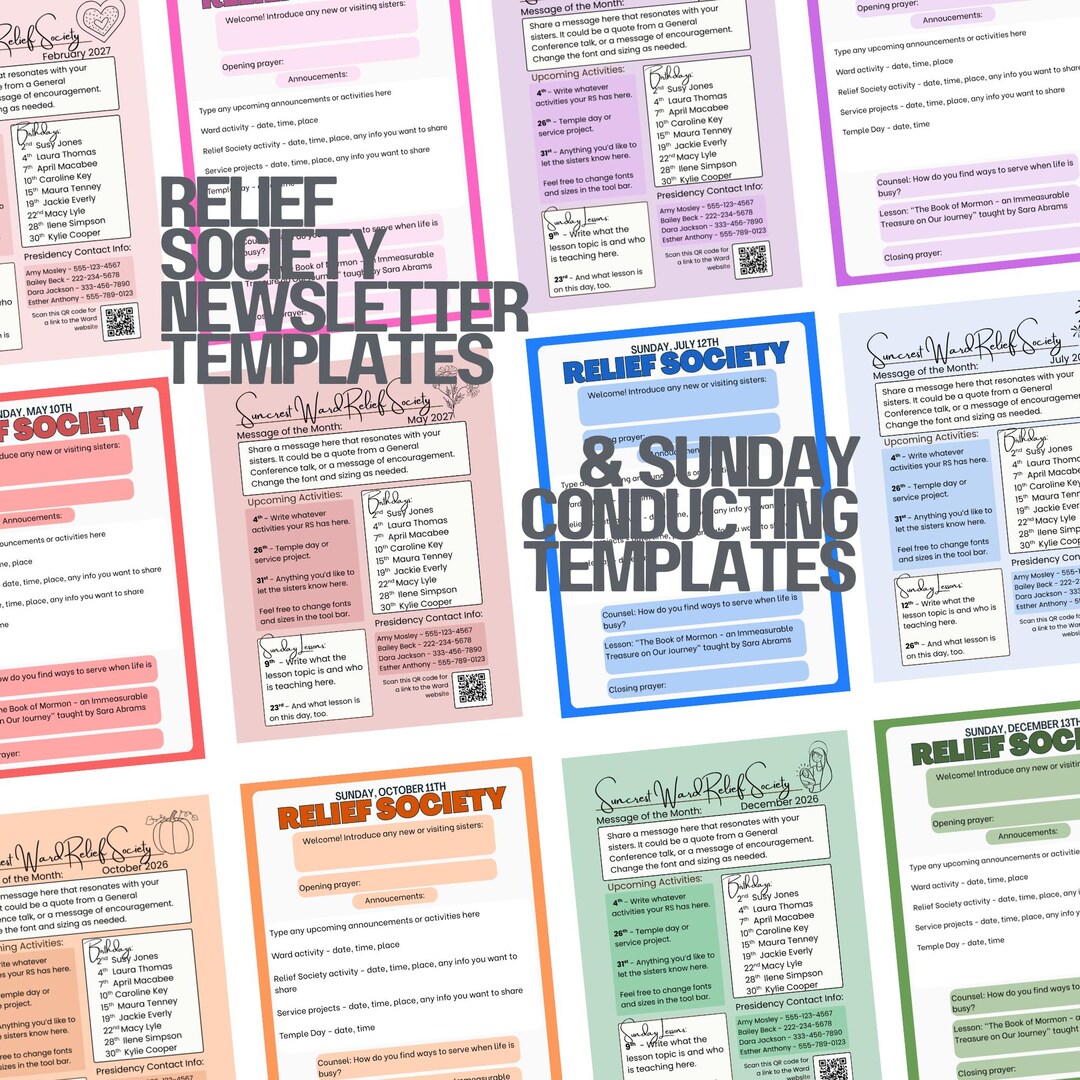 LDS Relief Society Newlsetter Template Relief Society Conducting Sheet ...