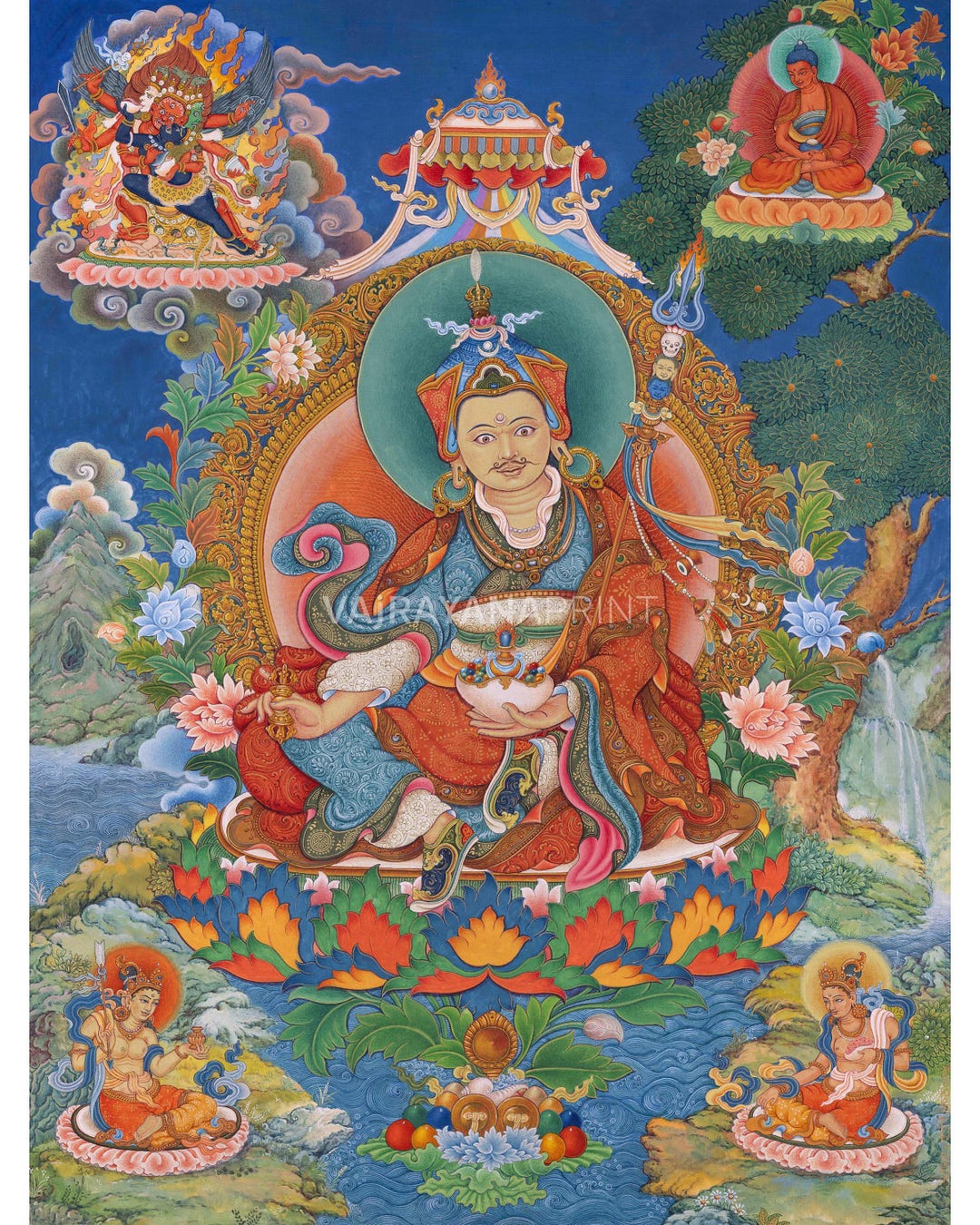 Lotus Born Master Guru Padmasambhava Thangka Print | the Second Buddha ...