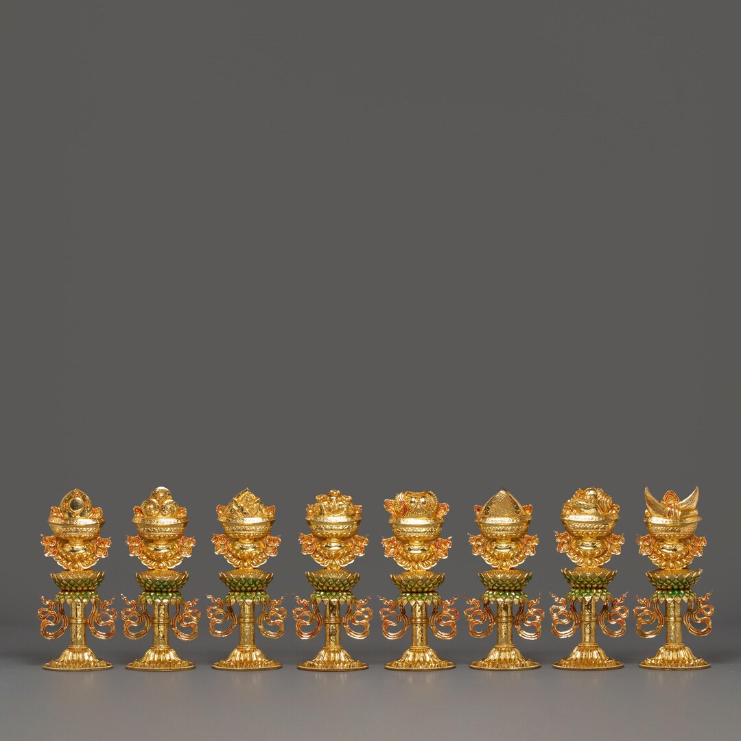 Eight Auspicious Symbols for Decor | Tibetan Altar Set | Gold-plated ...