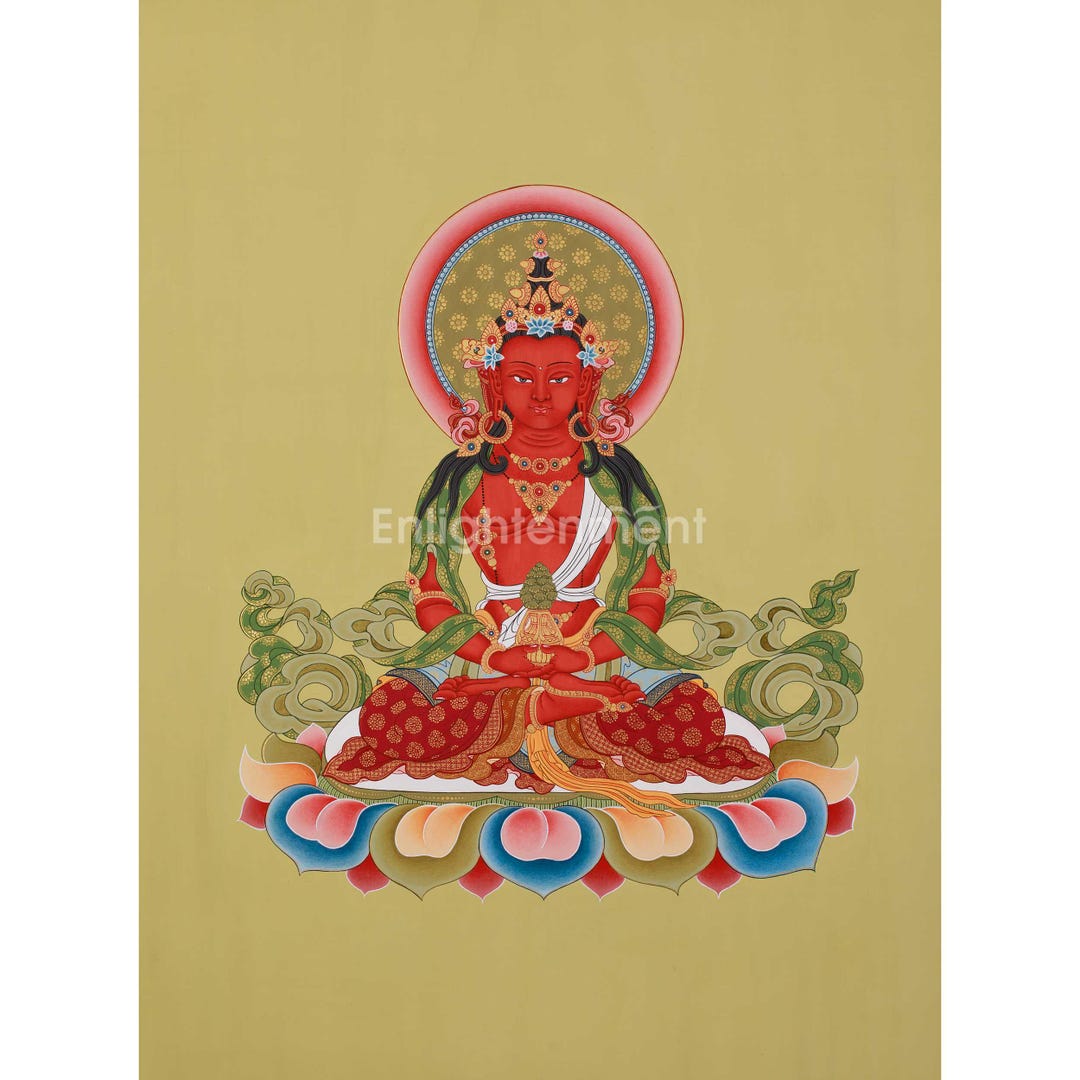24 Inch Amitayus Buddha Thangka | Hand-painted Tibetan Long Life Deity ...