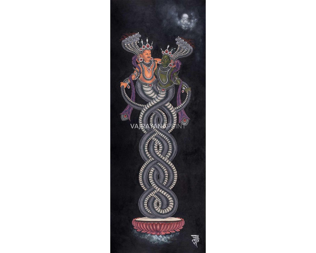 Divine Naga Raj and Naga Rani Thangka Print | Traditional Hindu Deity ...