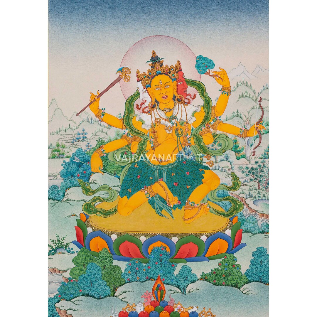 Traditional Style Hand Painted Parnashavari Thangka Print | Tibetan ...