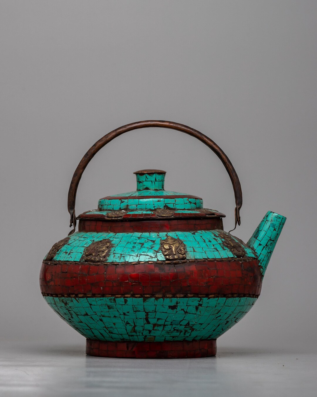 Copper Tea Pot Small | Adorned With Cut Turquoise and Coral Stones for ...