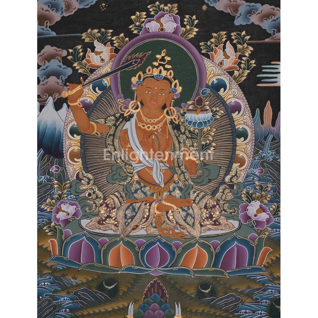 Traditional Manjushri Painting | Buddha of Wisdom | Tibetan Deity of ...