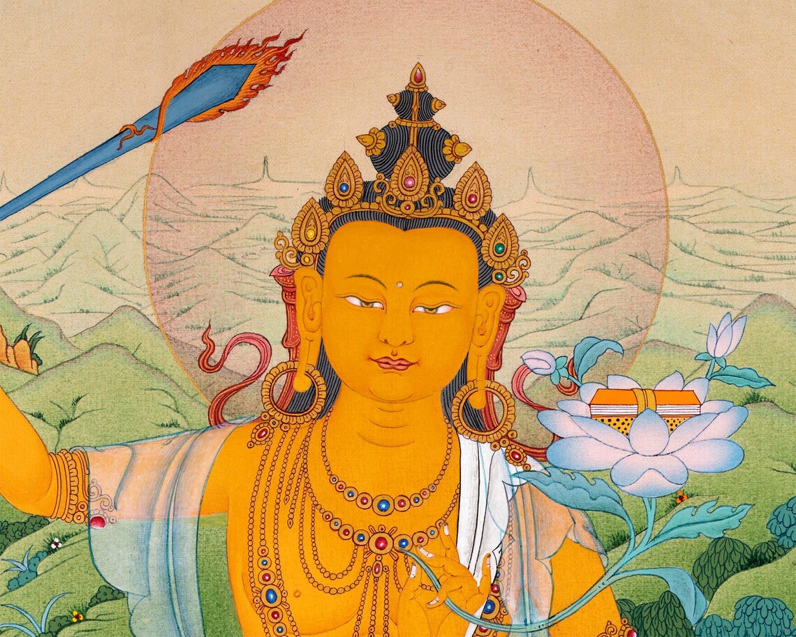 Manjushri Thangka Painting for Eternal Light Handcrafted Traditional ...