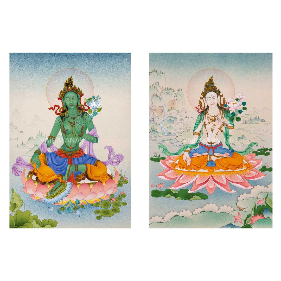 Exclusive Tara Thangka Prints Combo Set, Green Tara & White Tara for ...