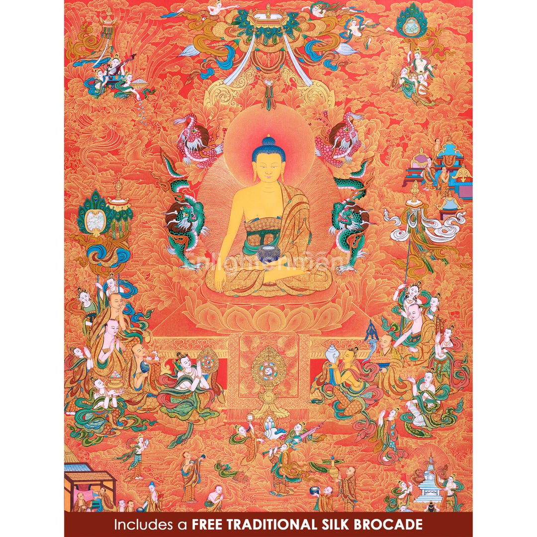 Enlightened Gautama Siddhartha Buddha | 24K Gold Embellished Thangka ...