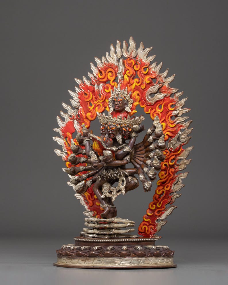 Tibetan Hevajra Statue | Silver Plated Oxidized Copper Buddhist Deity ...