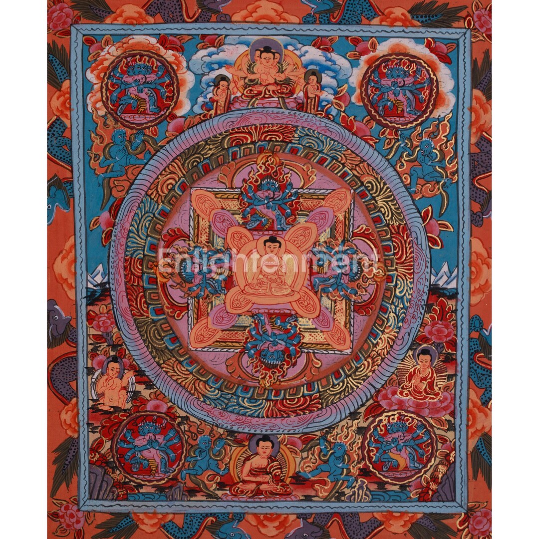 Small Buddha Mandala Thangka | Surrounded by Dharma Protectors | Hand ...