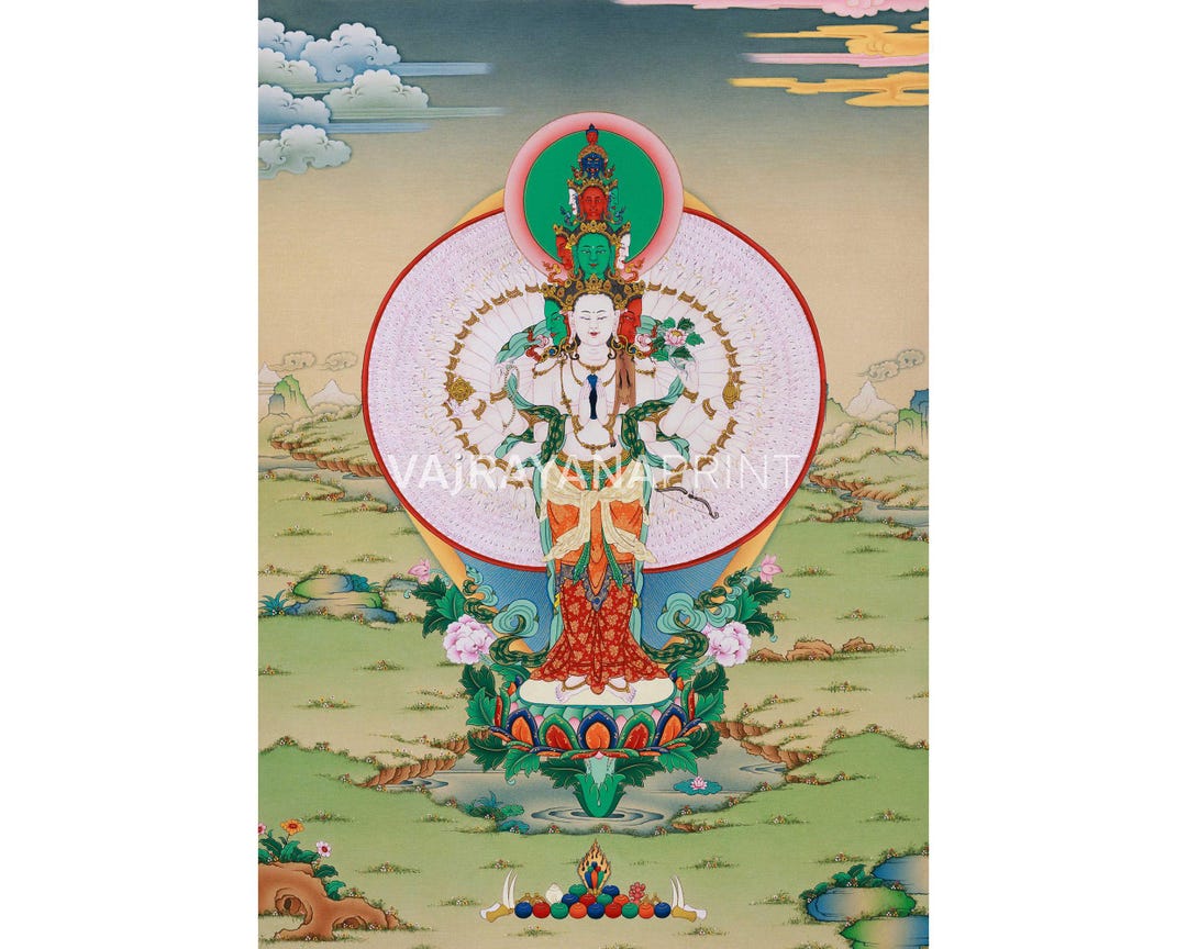 Thousand Arms of Compassion | Chenrezig Thangka Print for Spiritual ...
