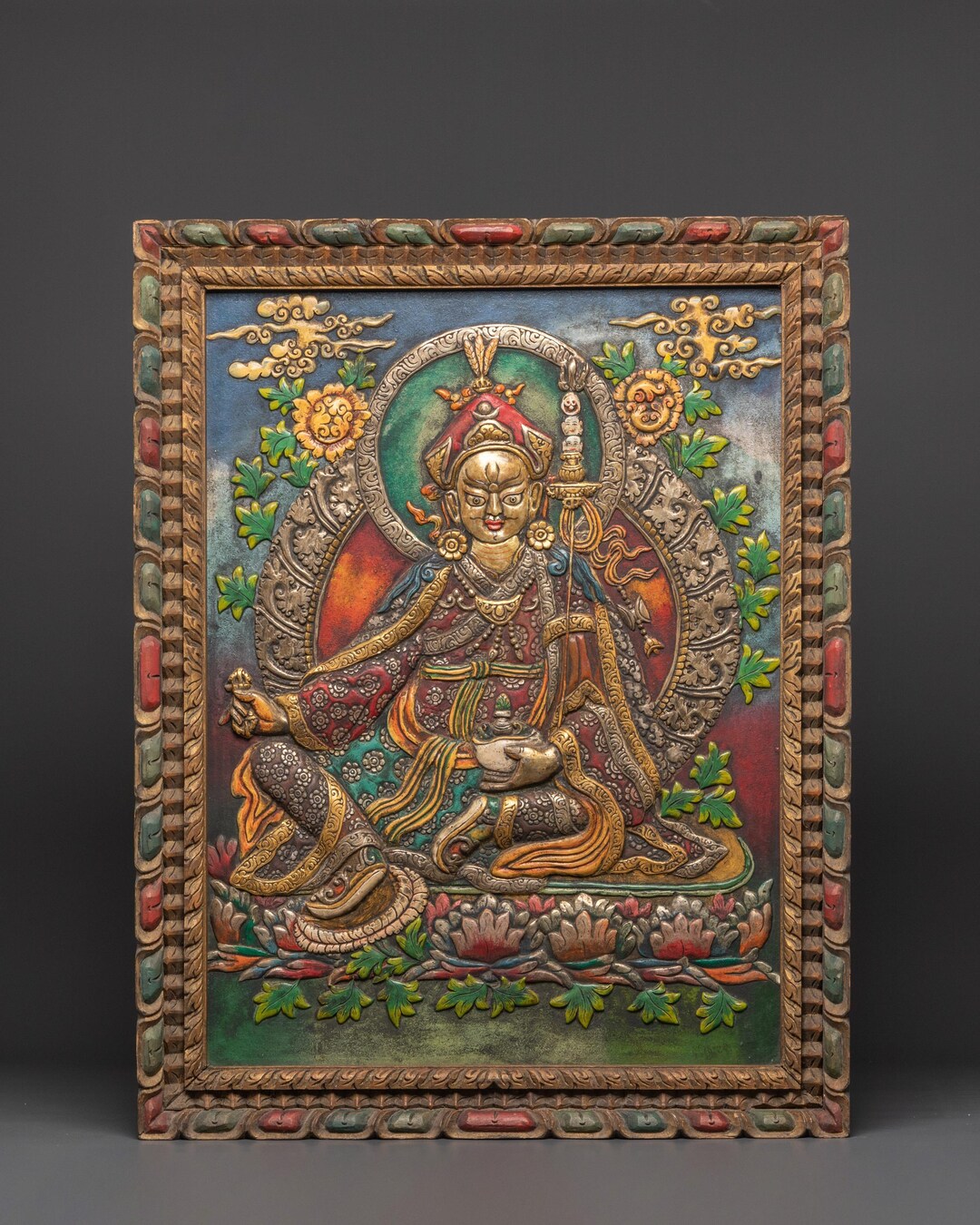 Wooden Frame Guru Rinpoche Wall Hanging | Symbol of Blessings and ...