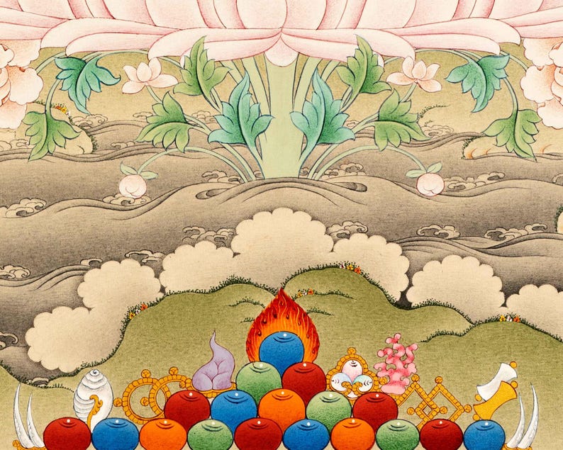 Red Chenrezig With Amitabha Buddha Thangka Print | Gyalwa Gyatso ...