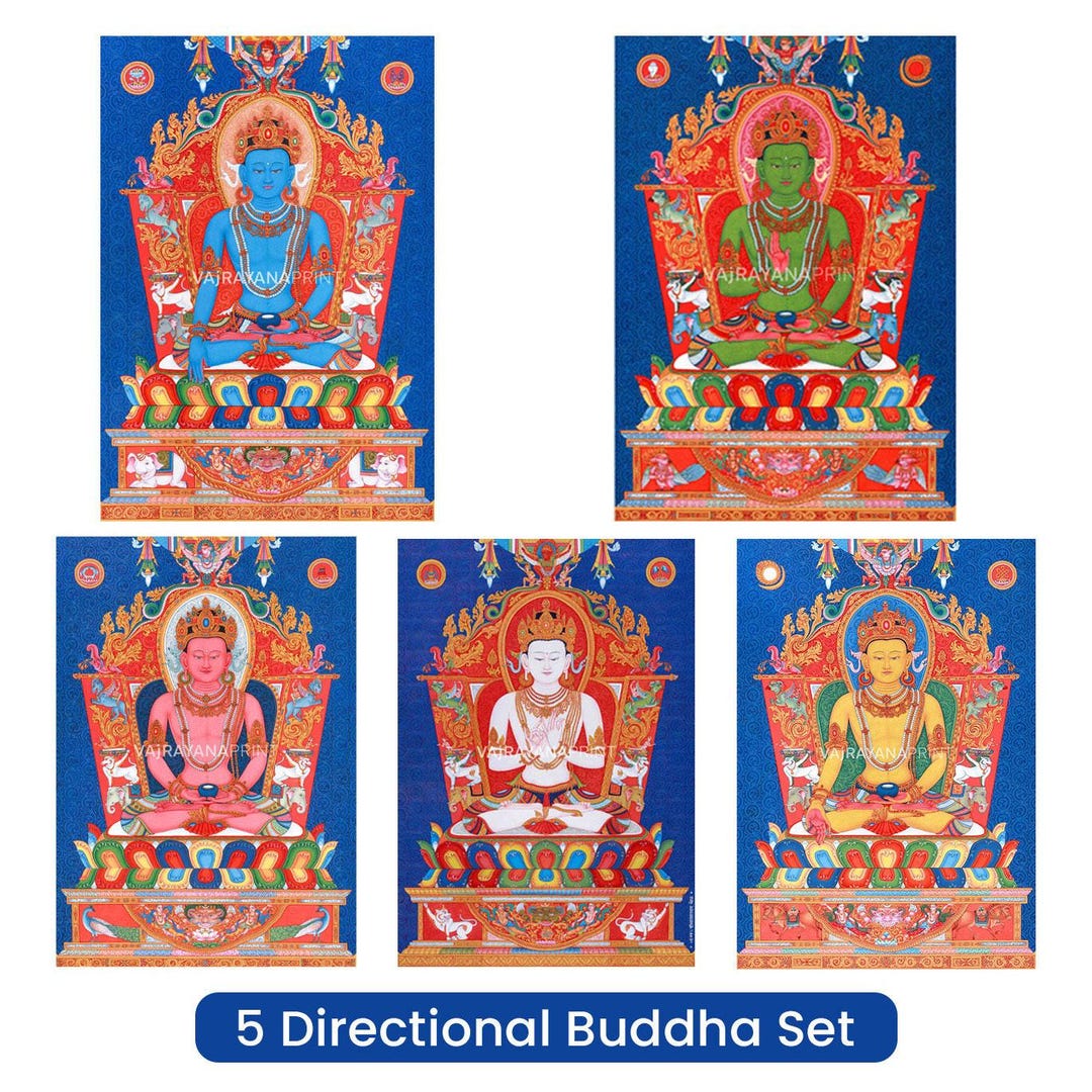 5 Thangkas of Buddha | 5 Thangka Prints Set, Pancha_ Buddha, Five ...