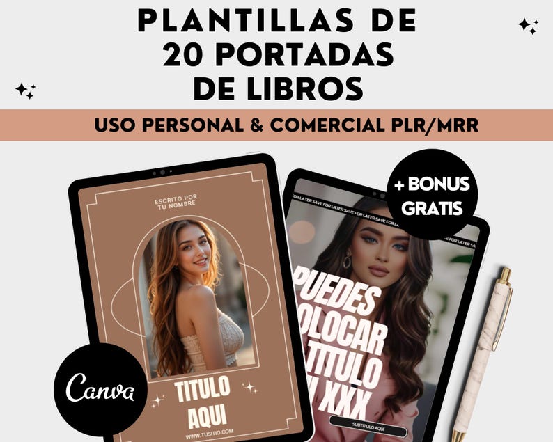 20 Editable Canva Book Cover Title Page Templates Master Resell Rights ...