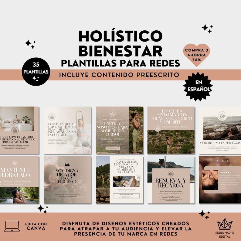 Editable Social Media Templates in Spanish for Wellness Coaches, Life ...