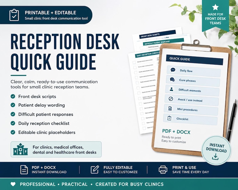 Medical Reception Desk Scripts | Small Clinic Communication Guide (PDF ...