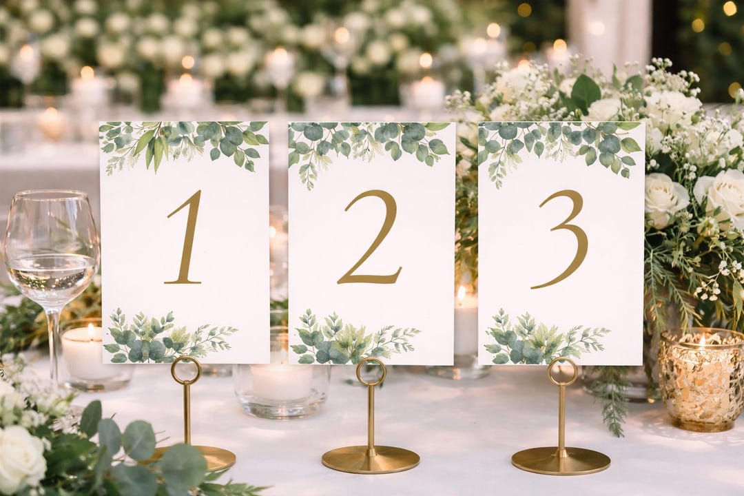 Botanical Greenery Wedding Table Numbers 1-12 Template - 100% Editable ...