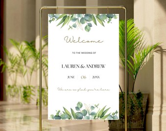 Botanical Greenery Wedding Welcome Sign Template - 100% Editable ...