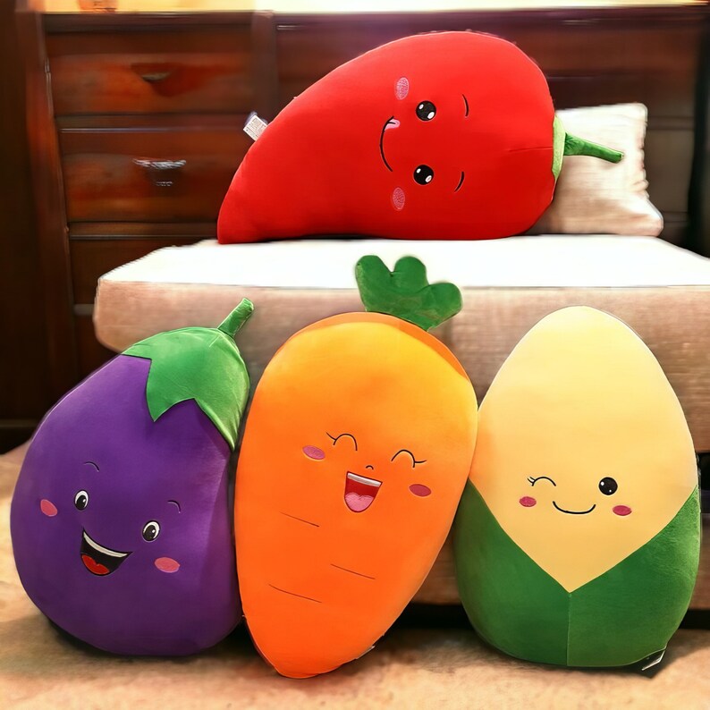 Adorable Cartoon Veggie Plush Set: Smiling Carrot, Chili, Corn, Cute ...