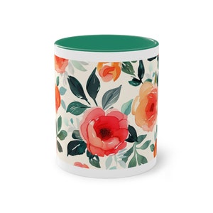 Watercolor Floral Symphony Mug, Blossoming Roses and Leaves Tea Cup ...