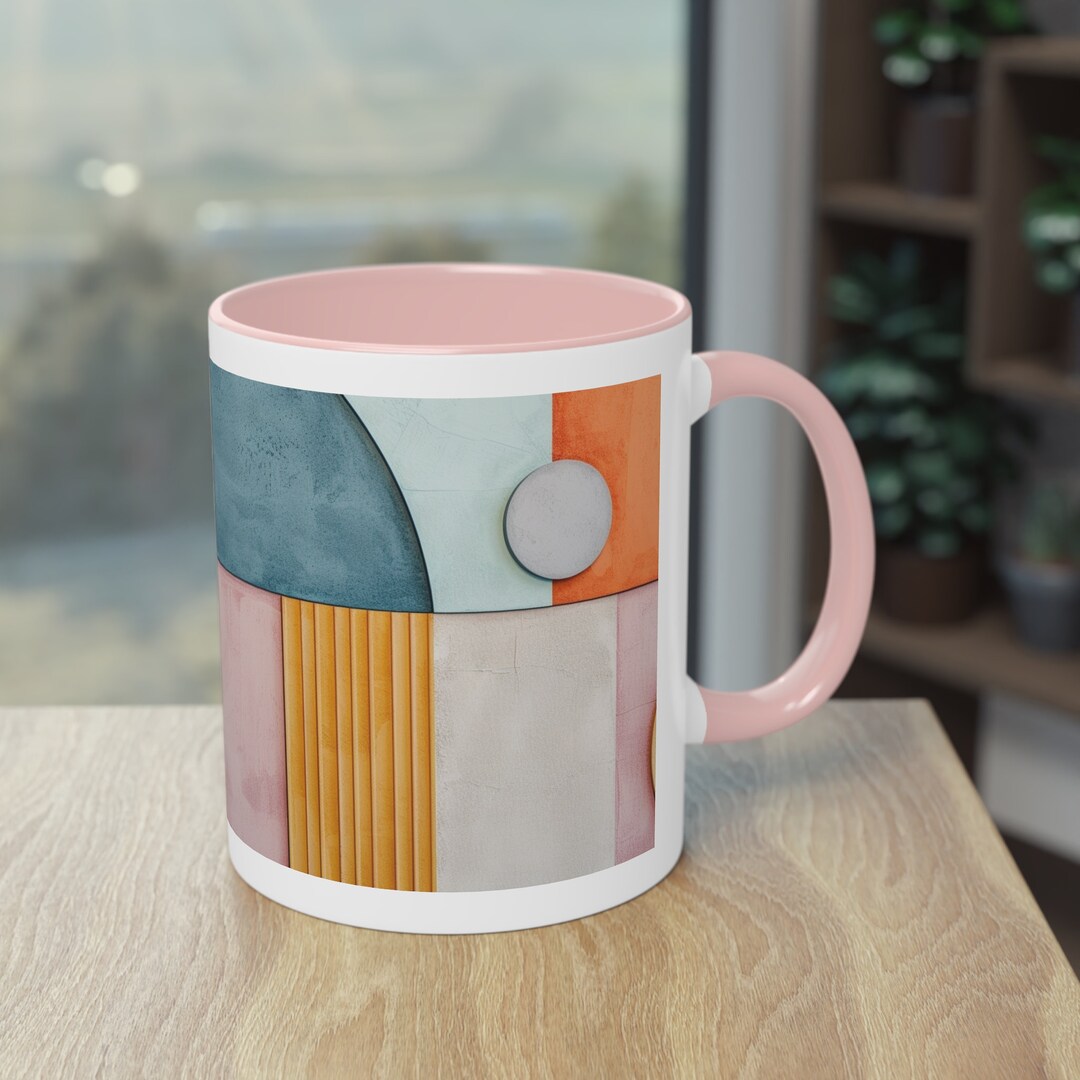 Abstract Artistry Mug, Pastel Geometric Design Ceramic Cup, Modern Home ...