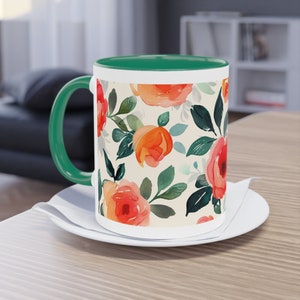 Watercolor Floral Symphony Mug, Blossoming Roses and Leaves Tea Cup ...