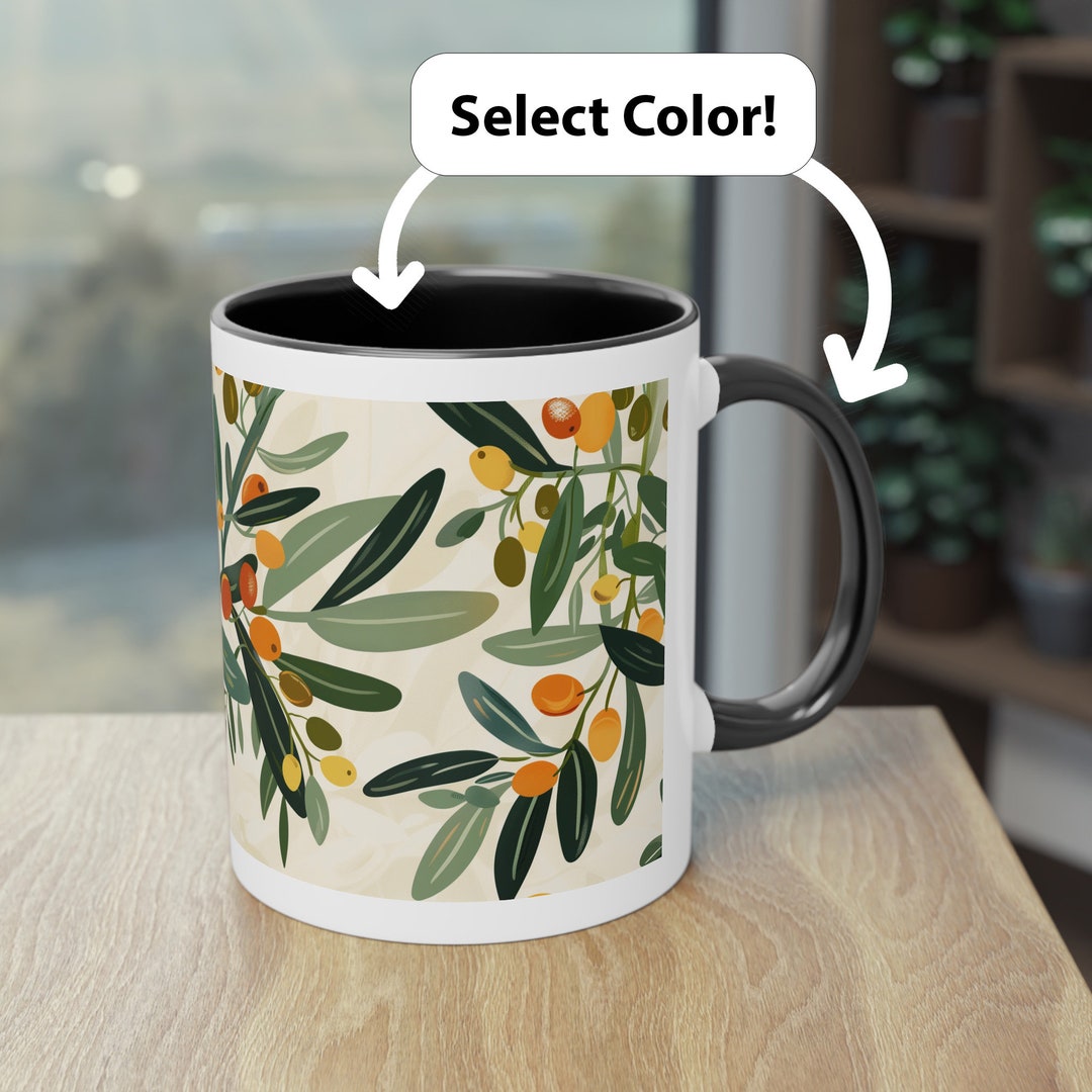 Olive Branch Mug, Elegant Mediterranean Coffee Cup, Nature Inspired ...