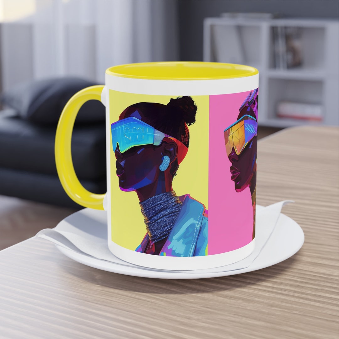 Vibrant Visionary Coffee Mug, Modern Pop Art Portrait Cup, Fashion ...