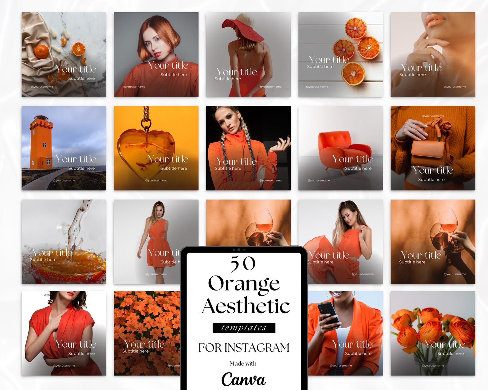 50 Orange Aesthetic Canva Templates Pack | Social Media Posts & Stories ...
