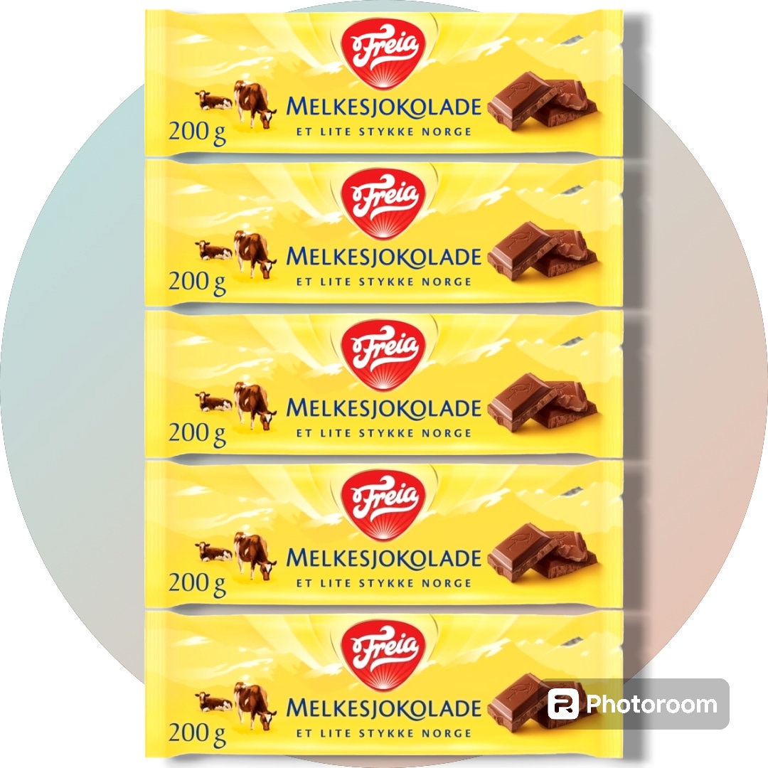 5 X 200 G (7.0 Oz) Freia Original Melkesjokolade. Classic Norwegian ...