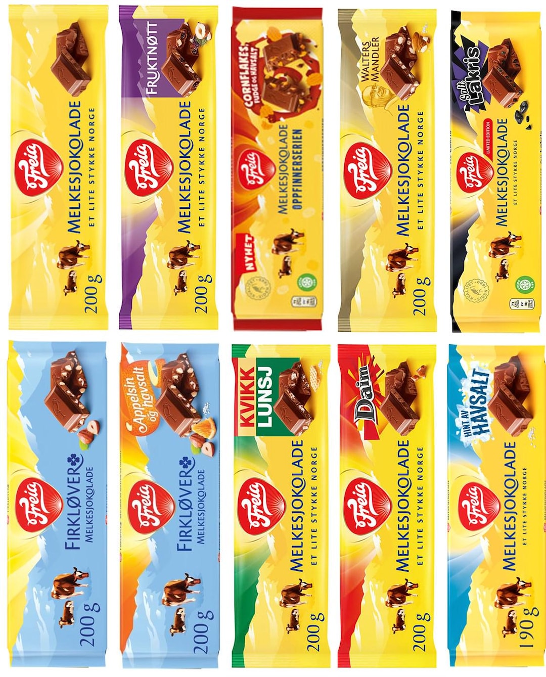 Large Freia Chocolate Bars (150-200g/5.3-7.0oz Each). Classic Norwegian ...