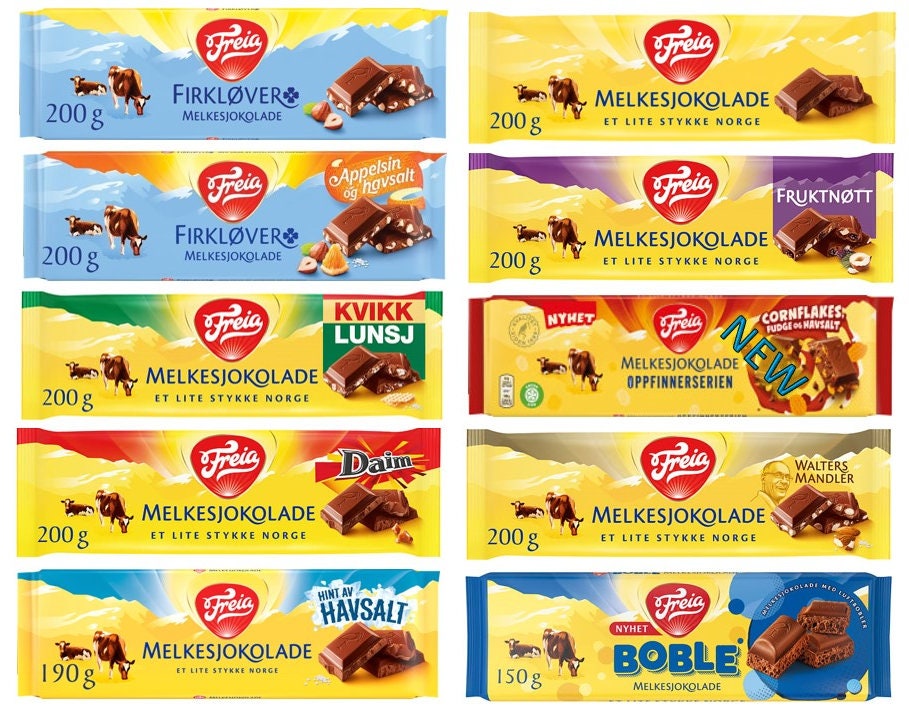 Large Freia Chocolate Bars 150-200g/5.3-7.0oz Each. Classic Norwegian ...