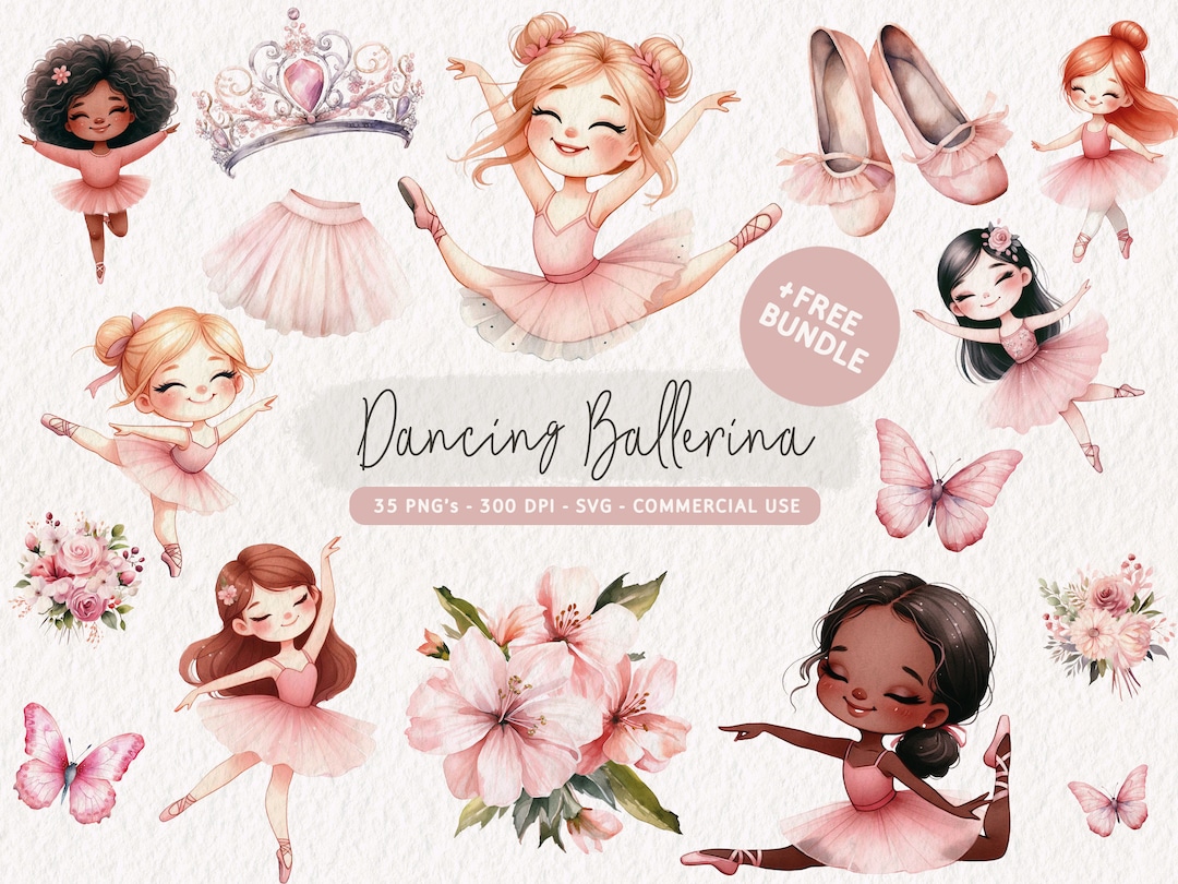 Pink Ballerina Clipart Bundle, Watercolor Ballerina PNG, Cute Ballerina ...