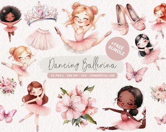 Pink Ballerina Clipart Bundle, Pink Ballet Png Set, Watercolor ...