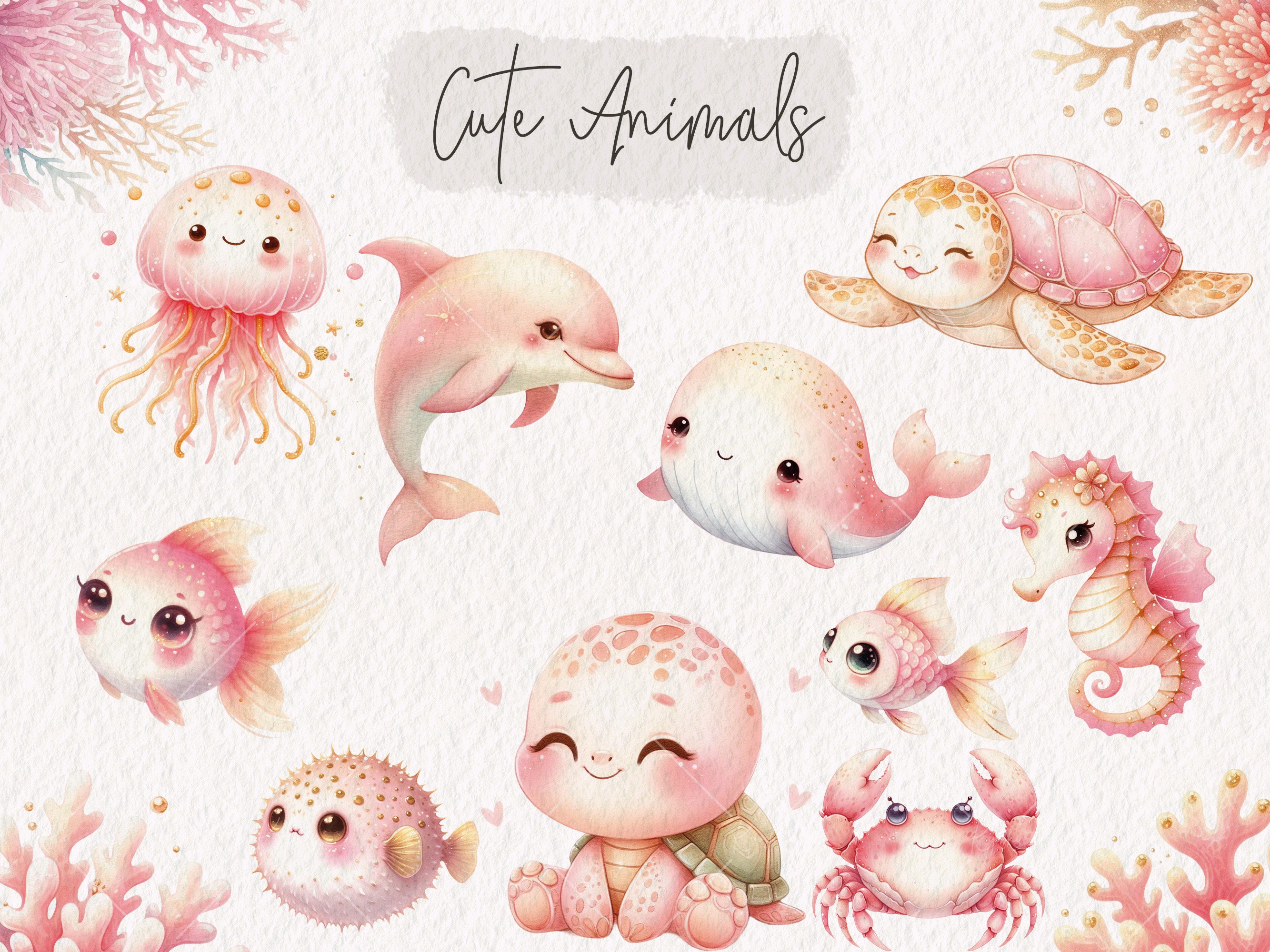 Watercolor Mermaid Clipart Bundle, Pink Mermaid Clip Art Set, Cute ...