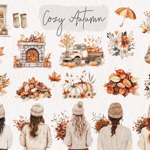 Watercolor Autumn Clipart Bundle, Cozy Autumn PNG, Fall Clip Art ...