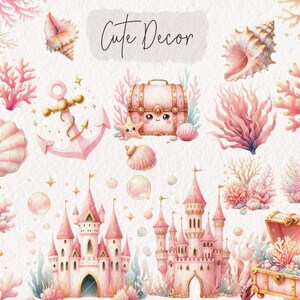 Watercolor Mermaid Clipart Bundle, Pink Mermaid Clip Art Set, Cute ...