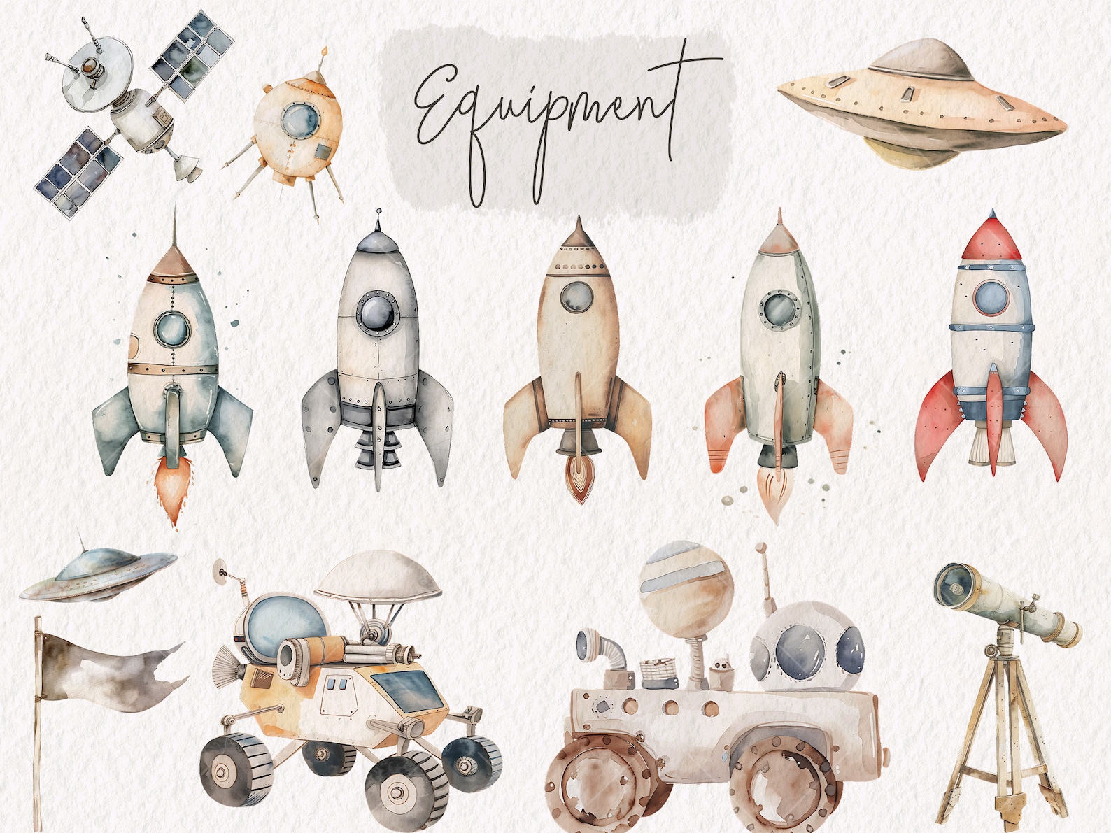 Watercolor Space Clipart Bundle, Cute Astronaut Nursery Decor ...