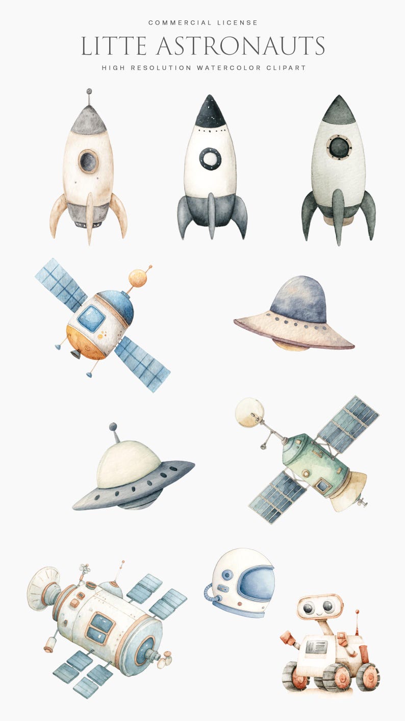 Watercolor Space Clipart PNG, Cute Astronaut & Planets, Rocket ...